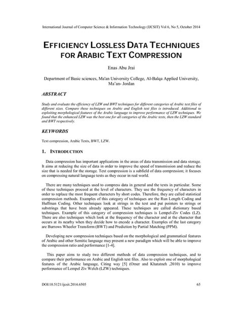 Efficiency Lossless Data Techniques For Arabic Text Compression Pdf