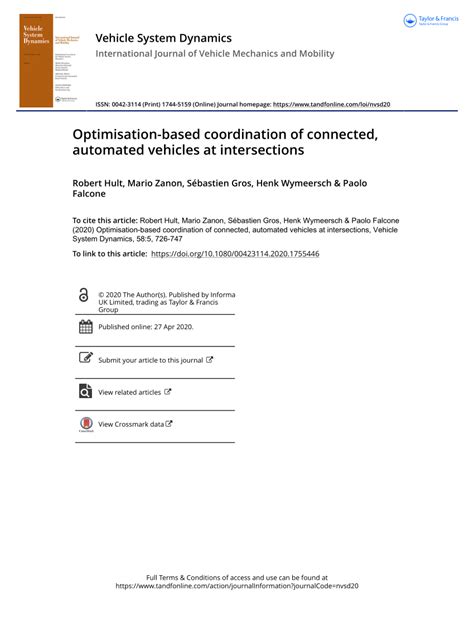 Pdf Optimisation Based Coordination Of Connected Automated Vehicles At Intersections
