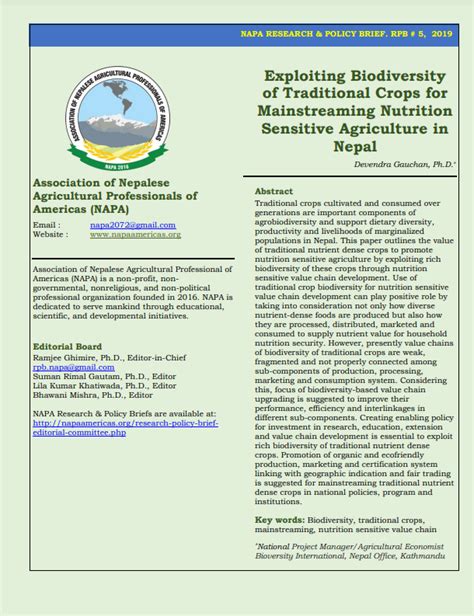 Exploiting Biodiversity Of Traditional Crops For Mainstreaming Nutrition Sensitive Agriculture