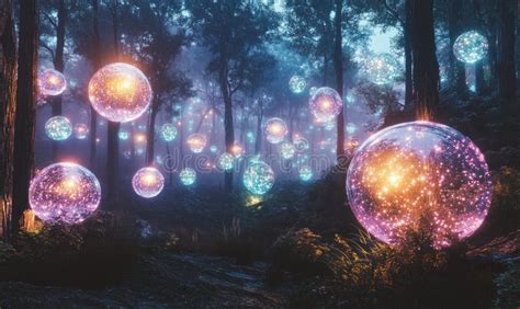 A Forest With Many Glowing Orbs Stock Illustration Illustration Of Wildlife Nature 351788472