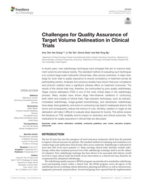 Pdf Challenges For Quality Assurance Of Target Volume Delineation In