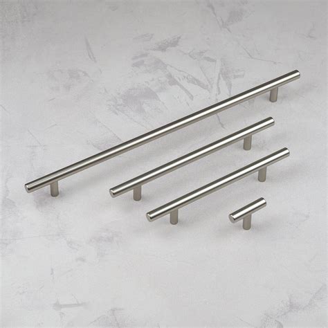 Brushed Nickel Cabinet T Bar Slim Handles In 3 Sizes And Matching Pull