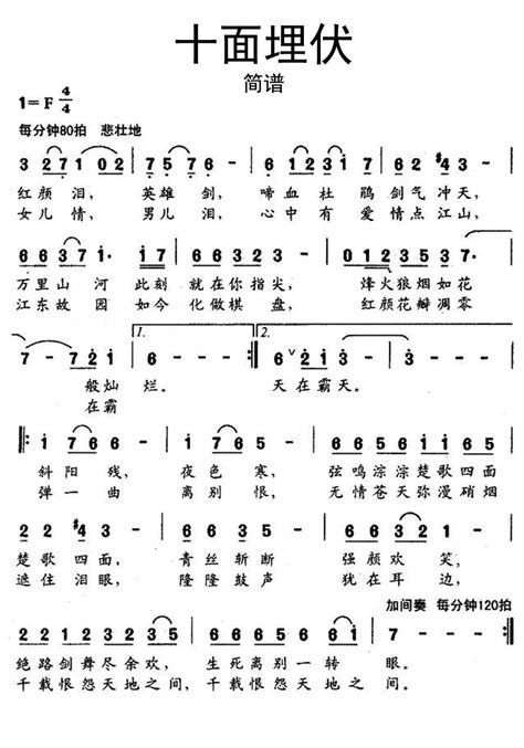 陈奕迅十面埋伏简谱 伤感说说吧