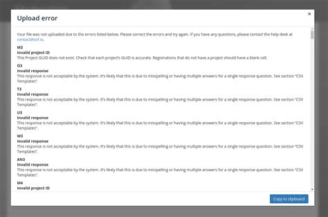 Errors Osf Partner Support