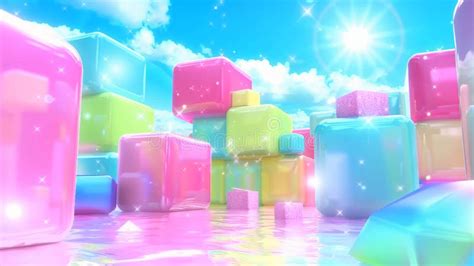 3d Render Of Colorful Cubes In The Sky With Lens Flare Effect Stock
