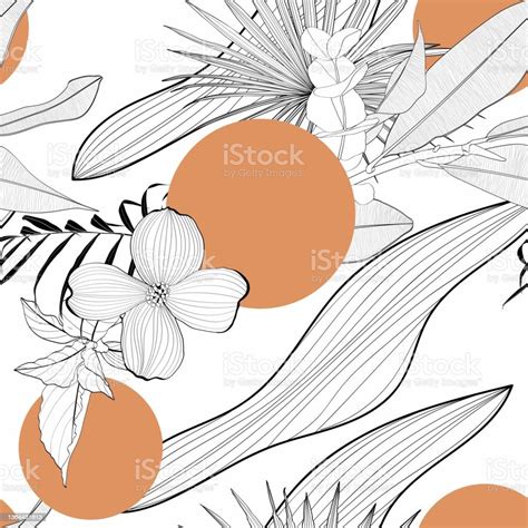 트렌디 한 현대 추상꽃 원활한 패턴 당신의 디자인을위한 라인 야자수 잎과 꽃 유행 템플릿 0명에 대한 스톡 벡터 아트 및 기타 이미지 Istock