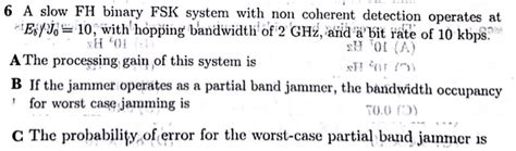 Solved A Slow Fh Binary Fsk System With Non Coherent Detection