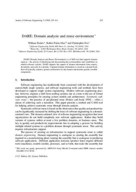 Pdf Dare Domain Analysis And Reuse Environment
