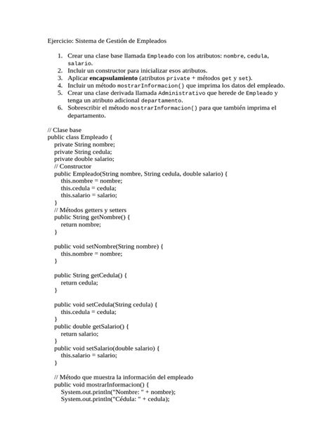 Ejercicio De Estructura De Una Clase En Java Pdf