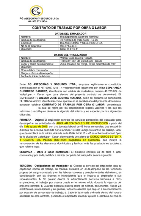 Modelo Contrato Obra Labor