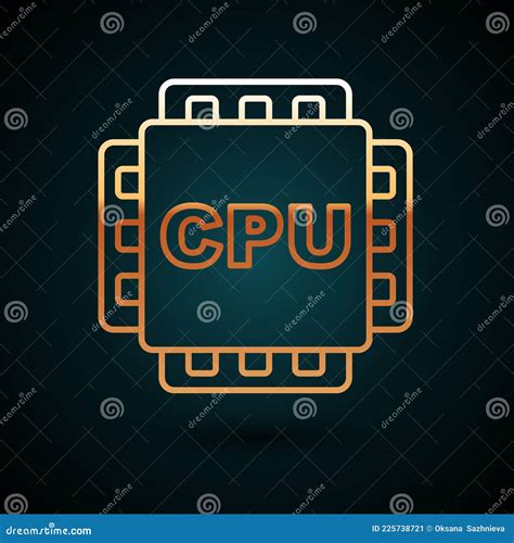Gold Line Computer Processor With Microcircuits Cpu Icon Isolated On Dark Blue Background Chip