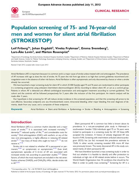 Pdf Population Screening Of 75 And 76 Year Old Men And Women For Silent Atrial Fibrillation