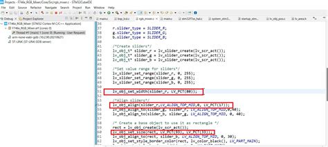 testing rgb mixer application on stm32f746 and stm32f407 disc board lvgl ui optimization and