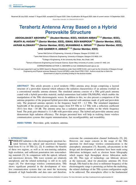 Pdf Terahertz Antenna Array Based On A Hybrid Perovskite Structure