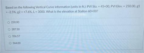 Solved Based On The Following Vertical Curve Information