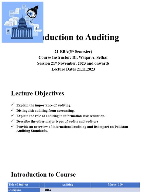 Lecture 1 Introduction To Auditing 21112023 Pdf Financial Audit Audit