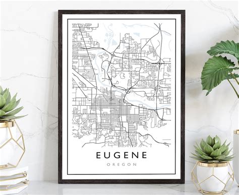 Eugene Oregon City Map Eugene City Road Map Poster City Street Map