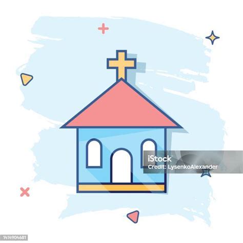 만화 스타일의 벡터 만화 교회 성역 아이콘 예배당 기호 일러스트 그림 그림 교회 사업 스플래시 효과 개념 건물 외관에 대한 스톡 벡터 아트 및 기타 이미지 Istock