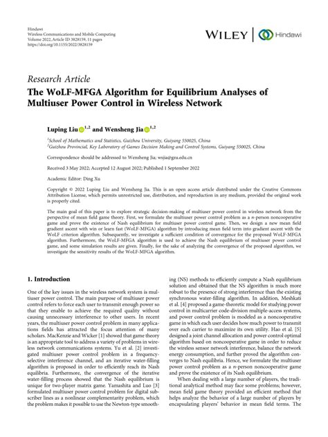 Pdf The Wolf Mfga Algorithm For Equilibrium Analyses Of Multiuser