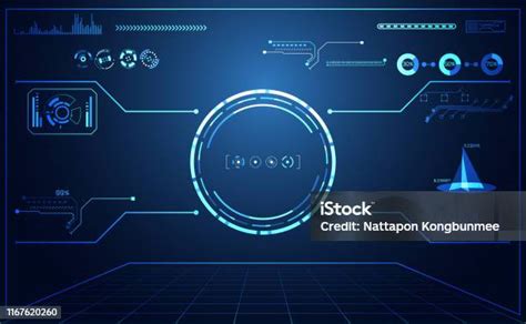 디지털 데이터 차트 통신 컴퓨팅 및 하이테크 미래 디자인 배경에 원 퍼센트 활력 혁신의 추상 기술 Ui 미래지도 Hud