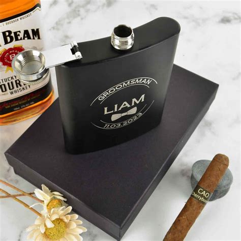 Engraved Bridal Party Hip Flask Black Black Best Man Custom Hip Flask Father Of The Groom Hip