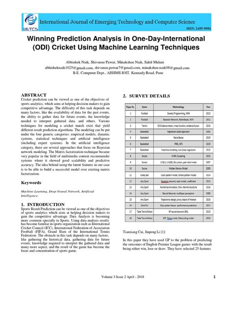 Winning Prediction Analysis In One Day International Odi Cricket Using Machine Learning