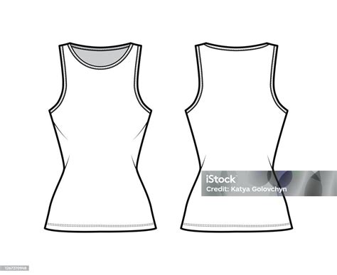 슬림핏 길쭉한 옷자임 크루 네크라인이 돋진 코튼 저지 탱크 테크니컬 패션 일러스트 플랫 베이직 의류 0명에 대한 스톡 벡터 아트 및 기타 이미지 Istock