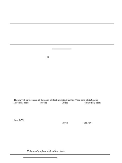 Maths Class Ix Chapter 13 Surface Areas And Volumes Practice Paper 16
