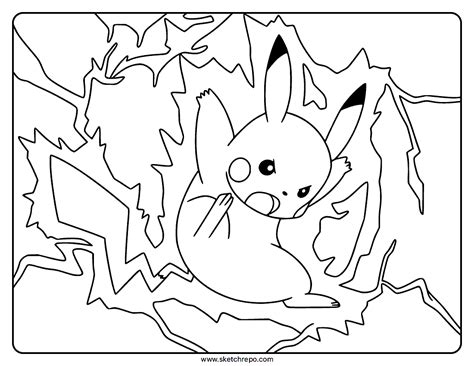 Pikachu Lightning Bolt Coloring Page Sketch Repo