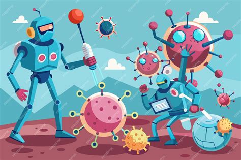 Premium Vector Aipowered Robots Conducting Scientific Experiments In A Lab