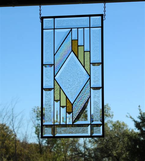 Stained Glass Panel Amber Iridescent Clear Bevels Zinc Frame 20