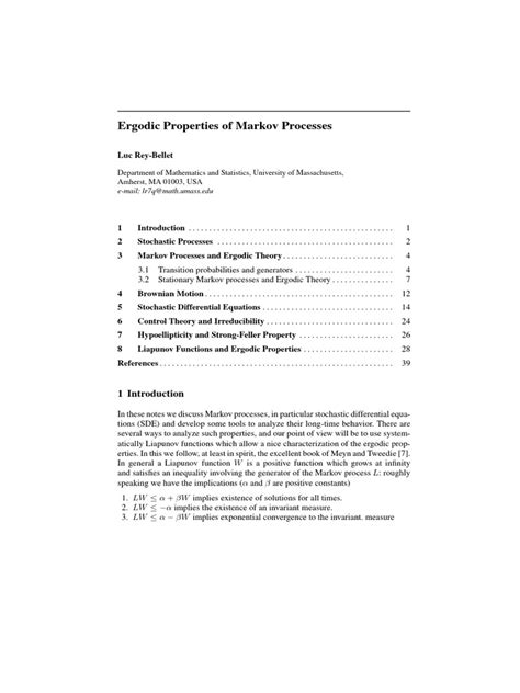Ergodic Properties Of Markov Processes Pdf Markov Chain