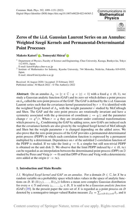 Pdf Zeros Of The Iid Gaussian Laurent Series On An Annulus