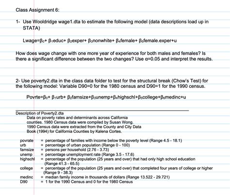 solved class assignment 6 1 ﻿use wooldridge wage1 dta to