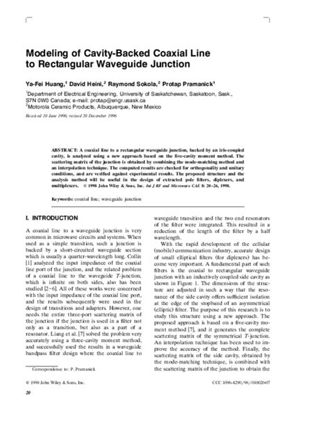 Pdf Modeling Of Cavity‐backed Coaxial Line To Rectangular Waveguide Junction