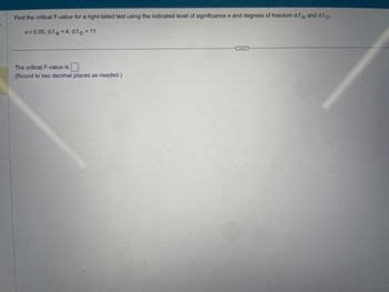 Answered Find The Critical F Value For A Bartleby