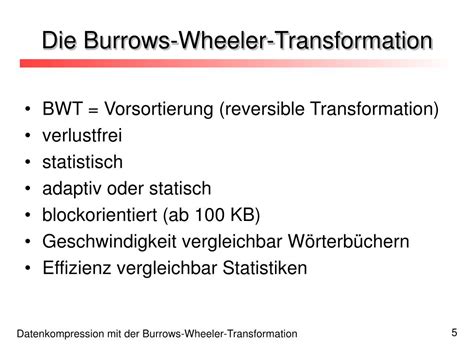 Ppt Datenkompression Mit Der Burrows Wheeler Transformation Bwt