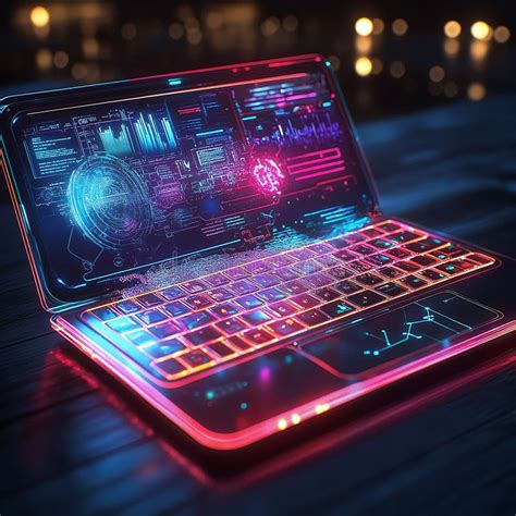 A Sleek Futuristic Laptop With A Holographic Keyboard Stock Illustration Illustration Of Data