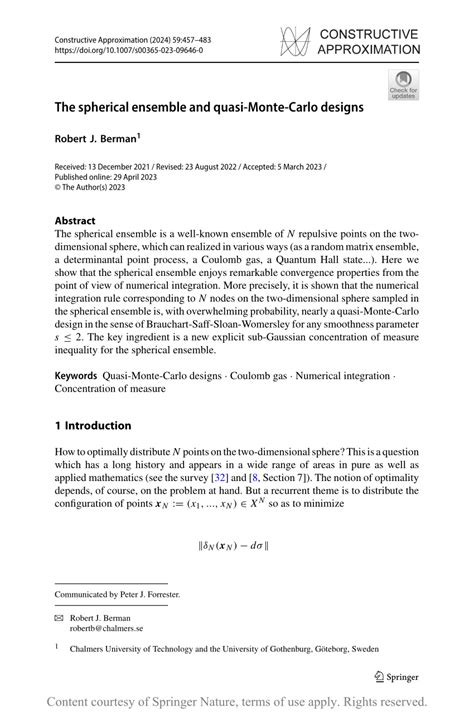 Pdf The Spherical Ensemble And Quasi Monte Carlo Designs