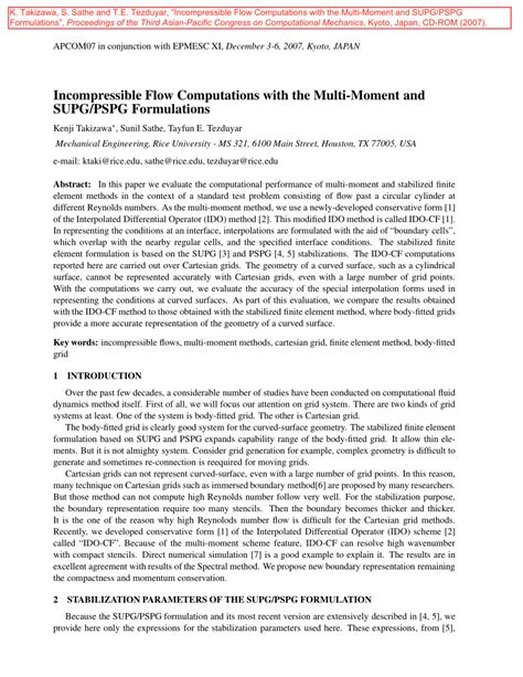 Pdf Incompressible Flow Computations With The Multi Moment And Supg