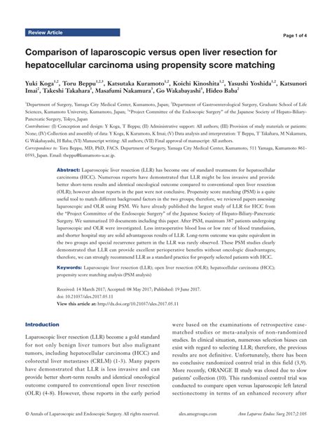 Pdf Comparison Of Laparoscopic Versus Open Liver Resection For Hepatocellular Carcinoma Using