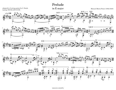 Ponce Prelude In E 8 Str Gtr Sheet Music For Guitar Solo