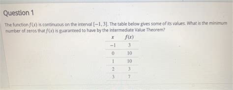 Solved Question 1 The Function Fx Is Continuous On The