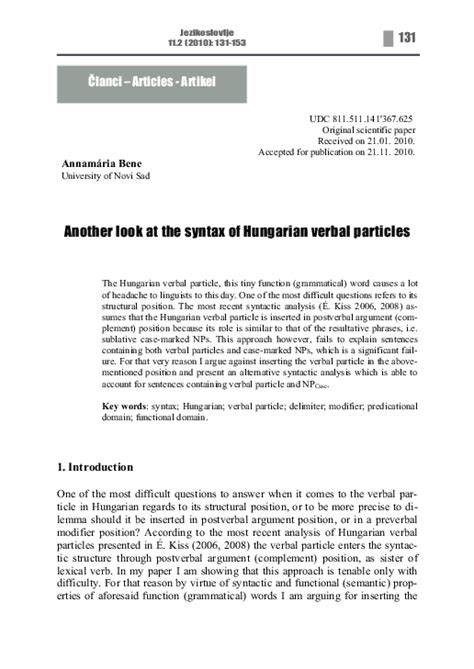 Pdf Another Look At The Syntax Of Hungarian Verbal Particles