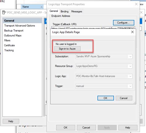 biztalk server logic app adapter configurations strange behaviors 1 no user is logged in