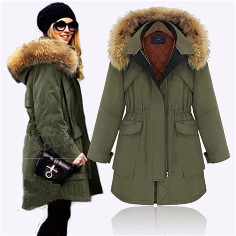 Army Green Coat With Fur Hood 2015 New Big Size Mink Collar Parka Xl
