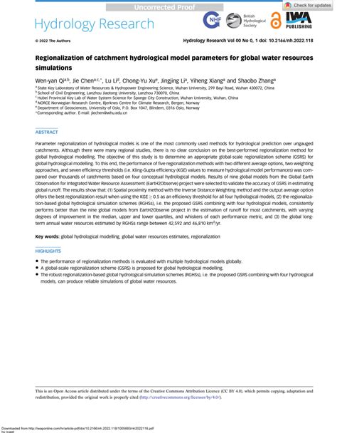 Pdf Regionalization Of Catchment Hydrological Model Parameters For