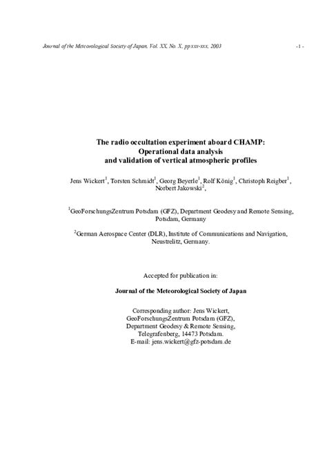 Pdf The Radio Occultation Experiment Aboard Champ Operational Data Analysis And Validation Of