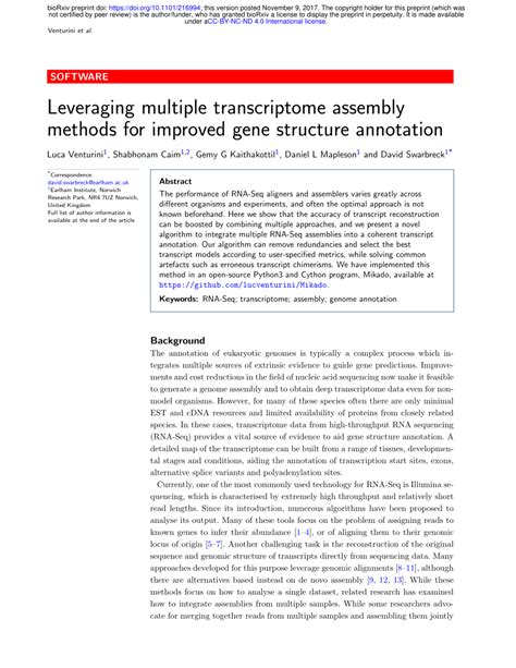 Pdf Leveraging Multiple Transcriptome Assembly Methods For Improved Gene Structure Annotation