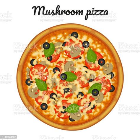 버섯 피자입니다 포장 광고 메뉴에 대 한 개체입니다 흰색 절연 벡터 일러스트입니다 만화 디자인에 대한 스톡 벡터 아트 및 기타 이미지 Istock